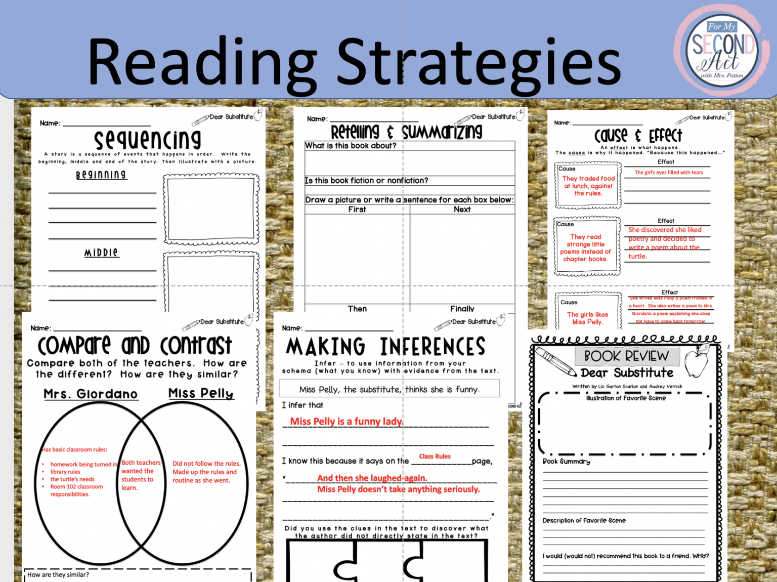 Dear Substitute Activities - For My Second Act