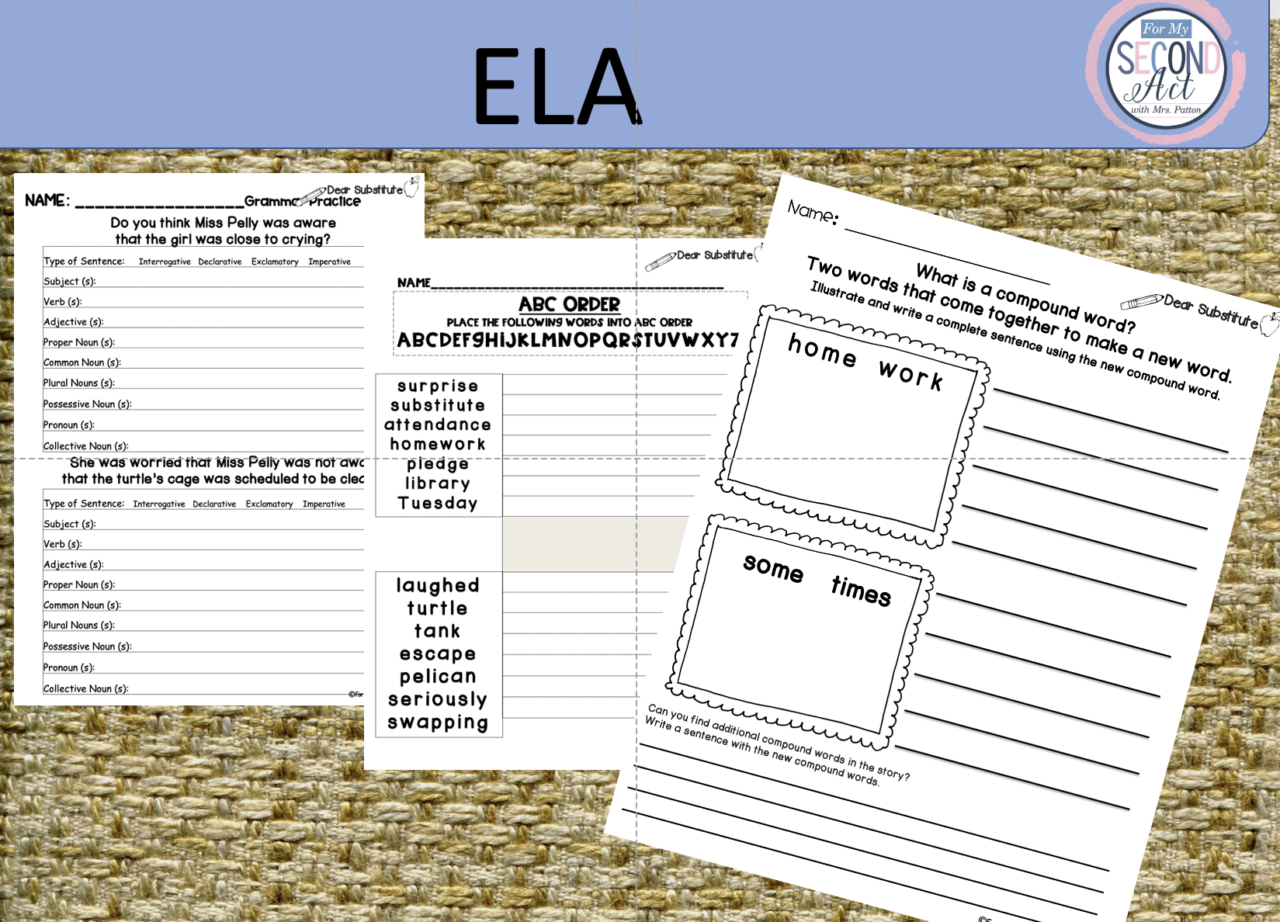 Dear Substitute Activities - For My Second Act