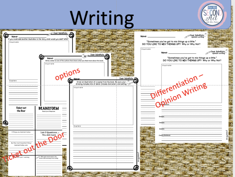 Dear Substitute Activities - For My Second Act