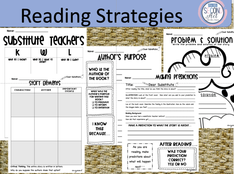 Dear Substitute Activities - For My Second Act