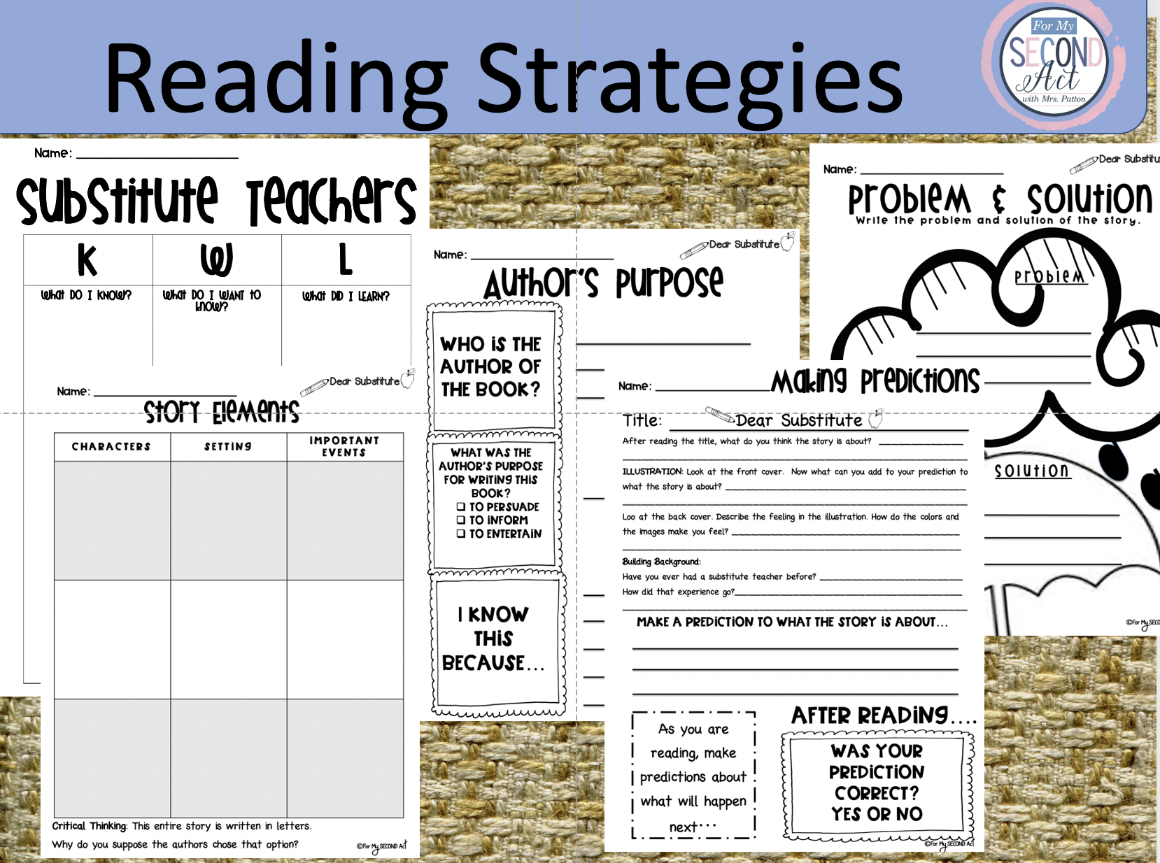 Dear Substitute Activities - For My Second Act